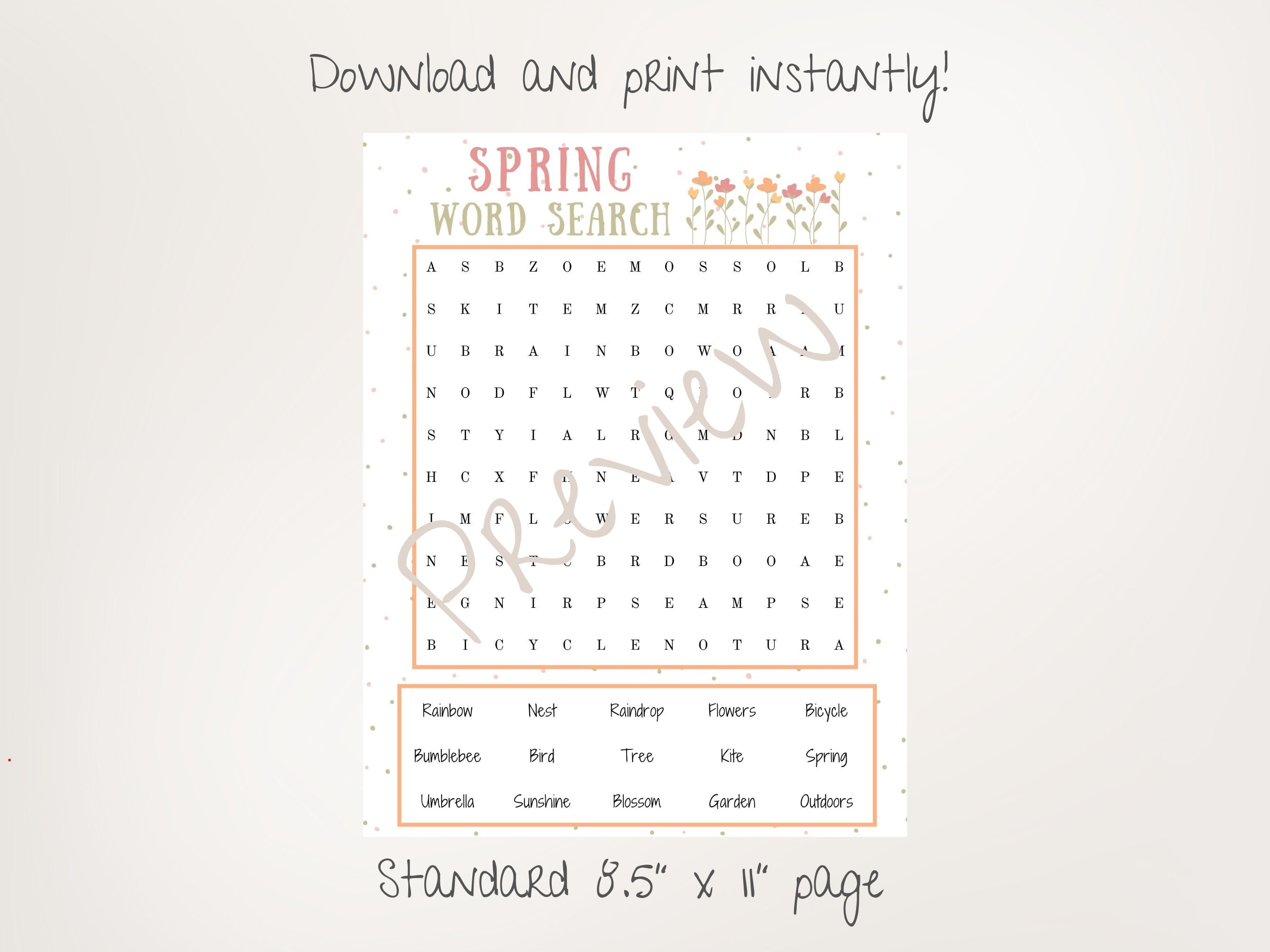 Spring Word Search for Kids Printable Word Find Printable Puzzle Spring ...