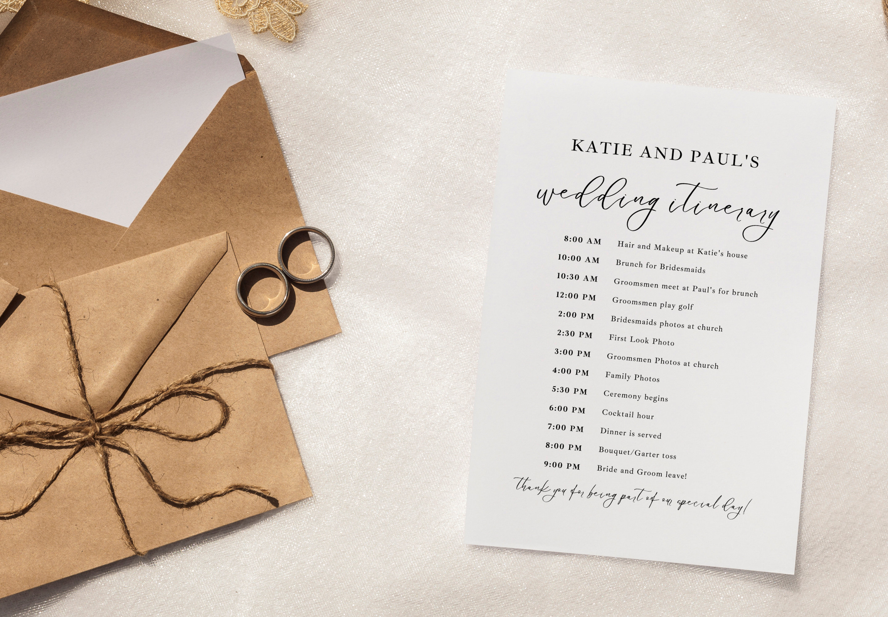 Elegant Wedding Timeline Template | Bridal Party Timeline | Wedding ...