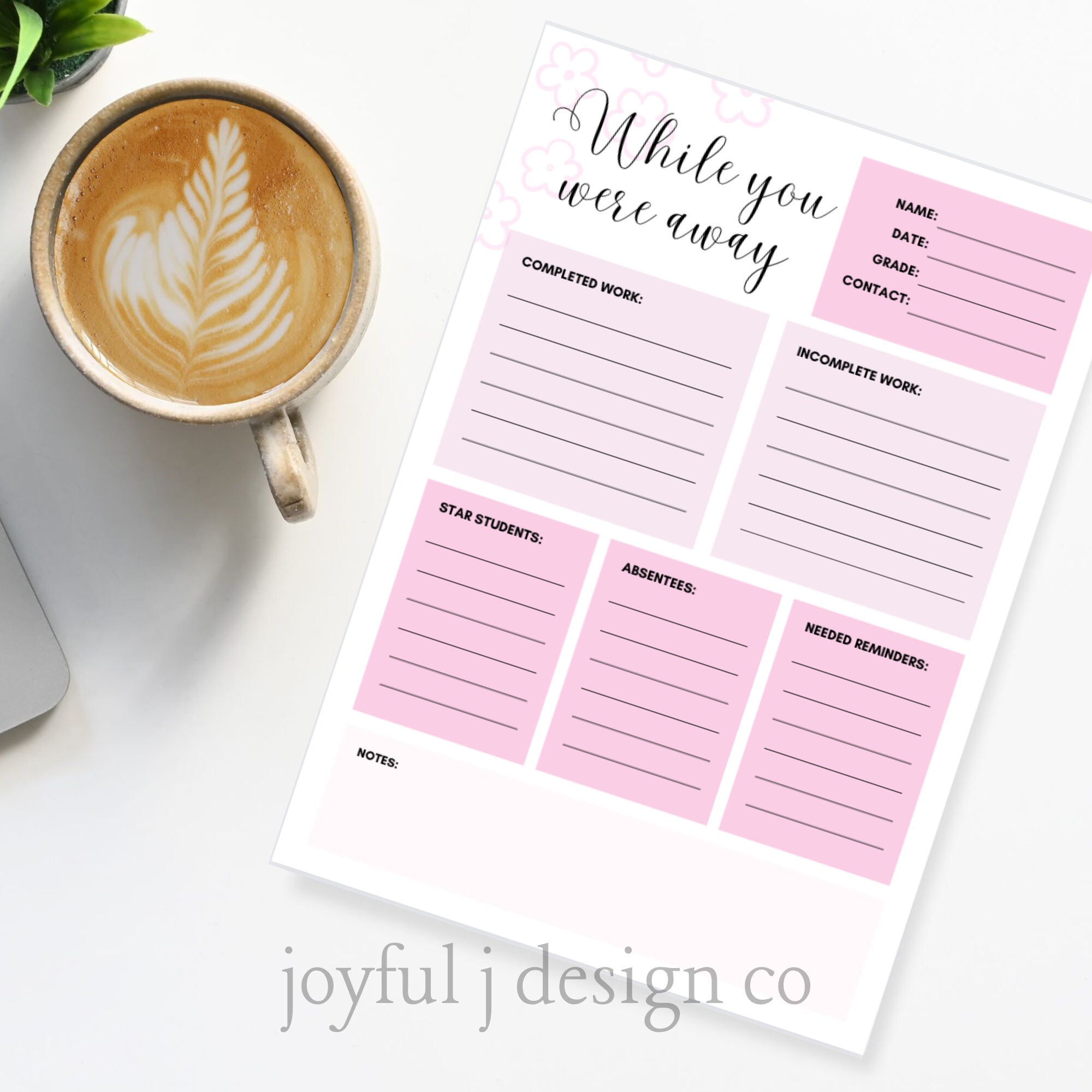 GIRLY Substitute Teacher Printable, Substitute Teacher Note, While You Were Away, PDF - Etsy