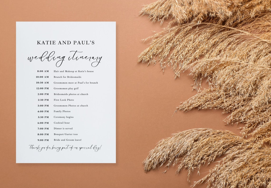Elegant Wedding Timeline Template Bridal Party Timeline - Etsy