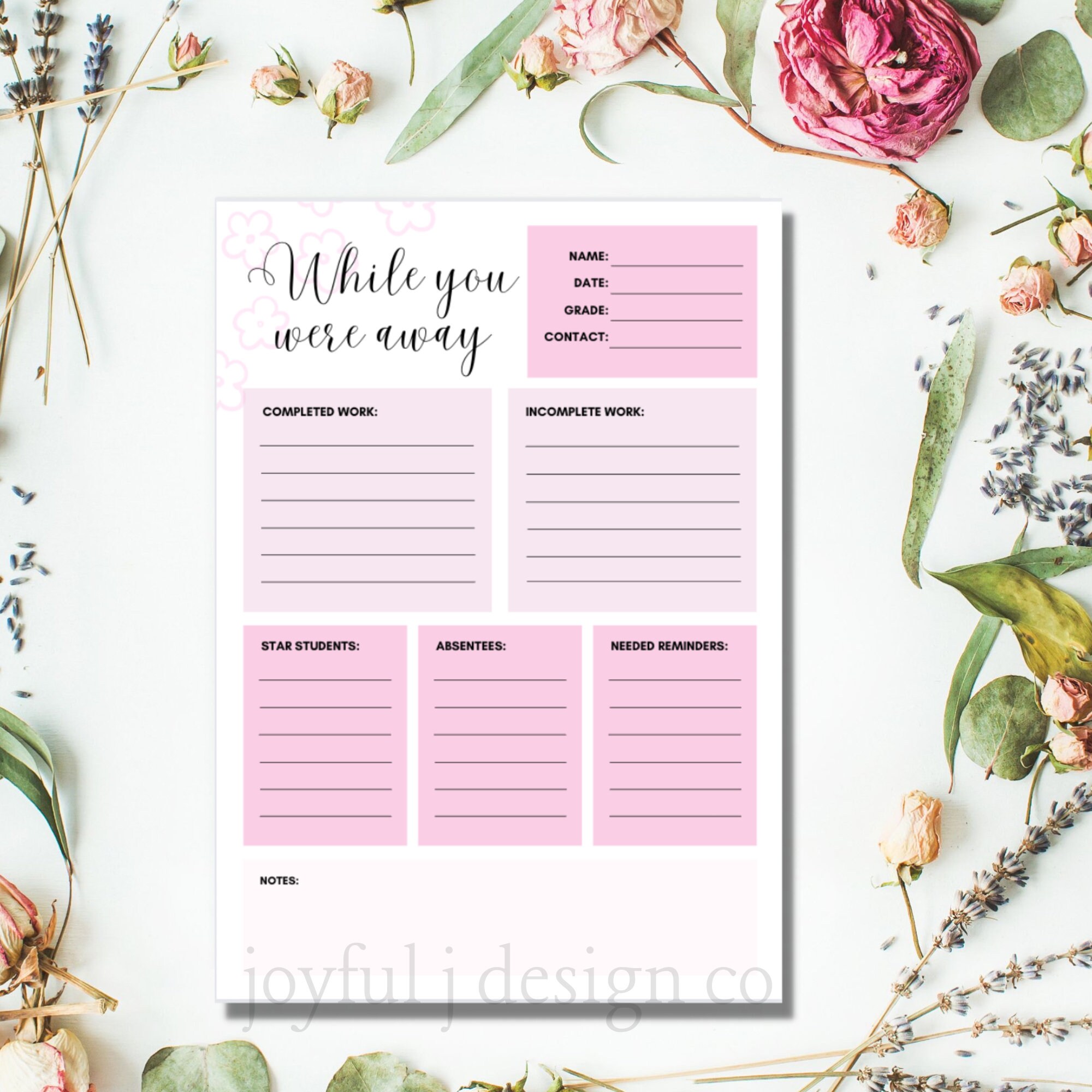 GIRLY Substitute Teacher Printable, Substitute Teacher Note, While You Were Away, PDF - Etsy