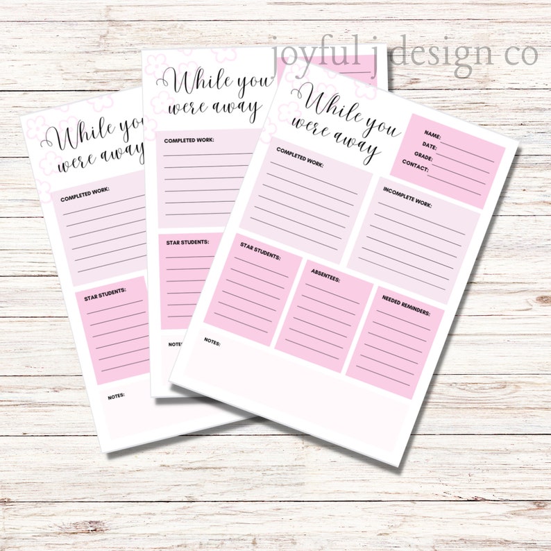 GIRLY Substitute Teacher Printable, Substitute Teacher Note, While You ...