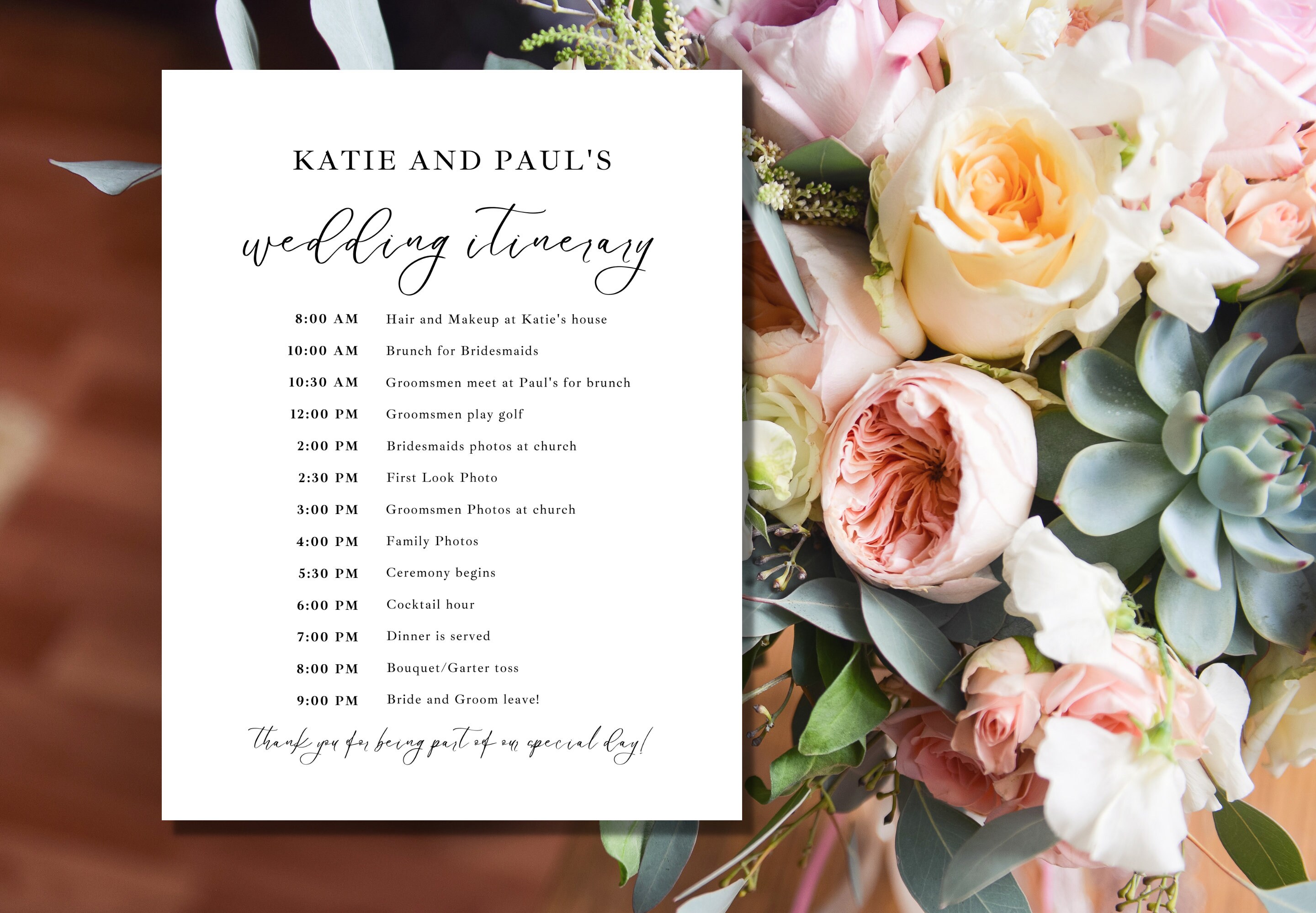 Elegant Wedding Timeline Template | Bridal Party Timeline | Wedding ...