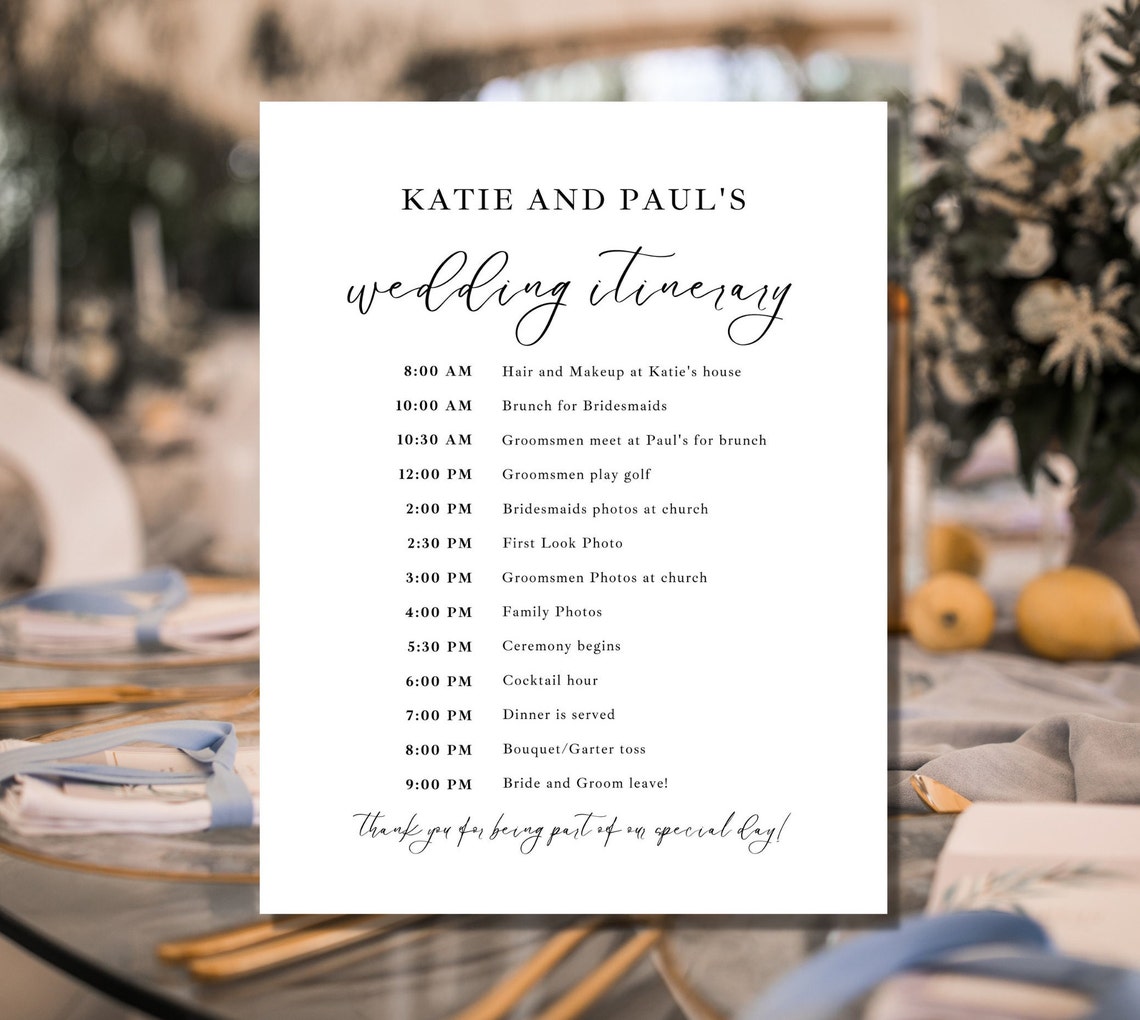 Elegant Wedding Timeline Template Bridal Party Timeline - Etsy