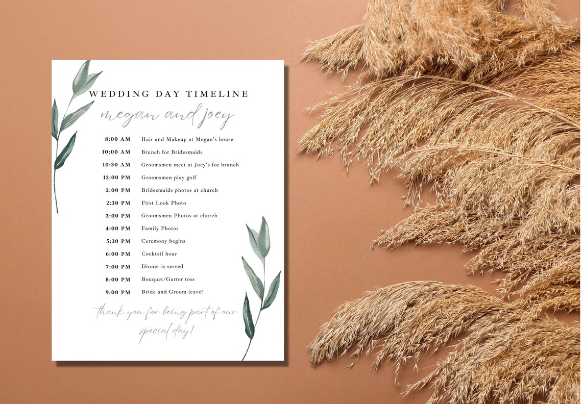 Wedding Timeline Template Bridal Party Timeline Wedding Order of Events ...