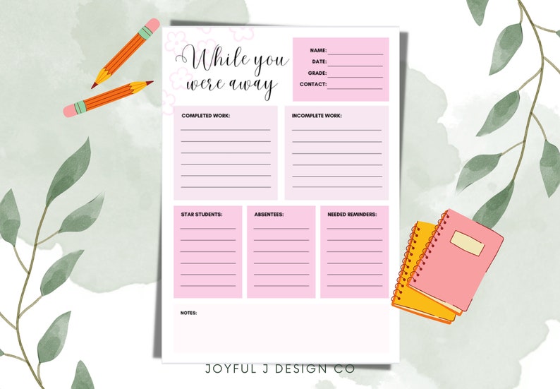 Girly Substitute Teacher Note Printable: Floral Design (PDF) - Etsy