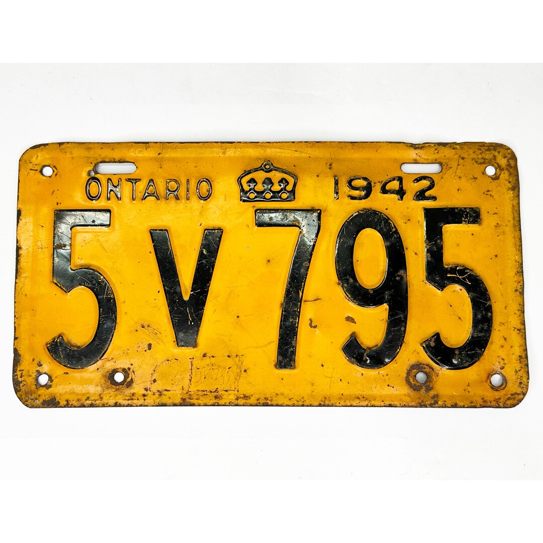 1942 Ontario License Plate 5V795 Crown Original Paint Vintage Canadian ...