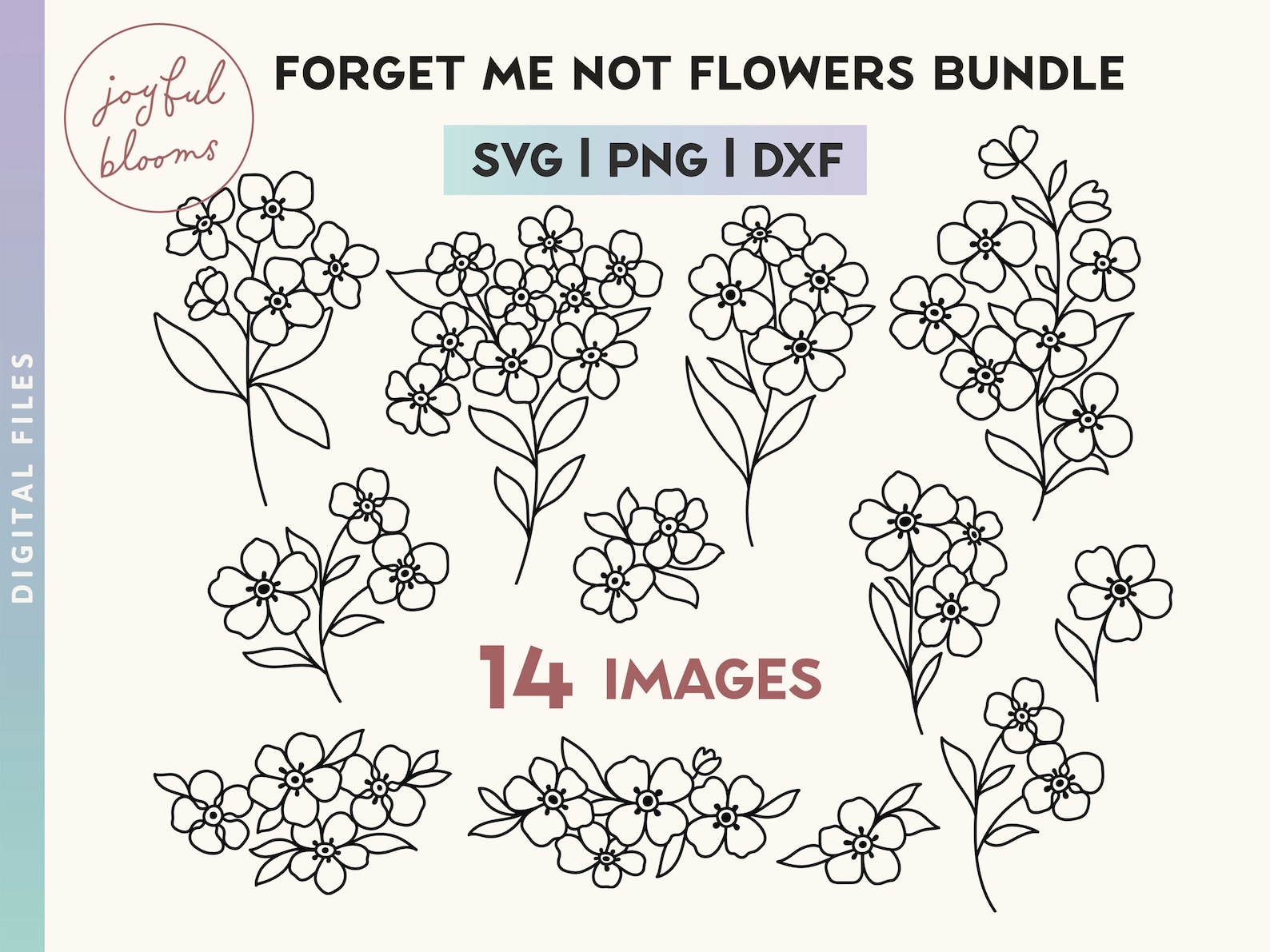 Hand Drawn Forget Me Not Flowers Bundle SVG PNG DXF Boho Floral ...