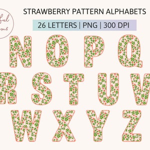 Illustrated Strawberry Plant Flower Pattern Alphabet Digital Clipart ...