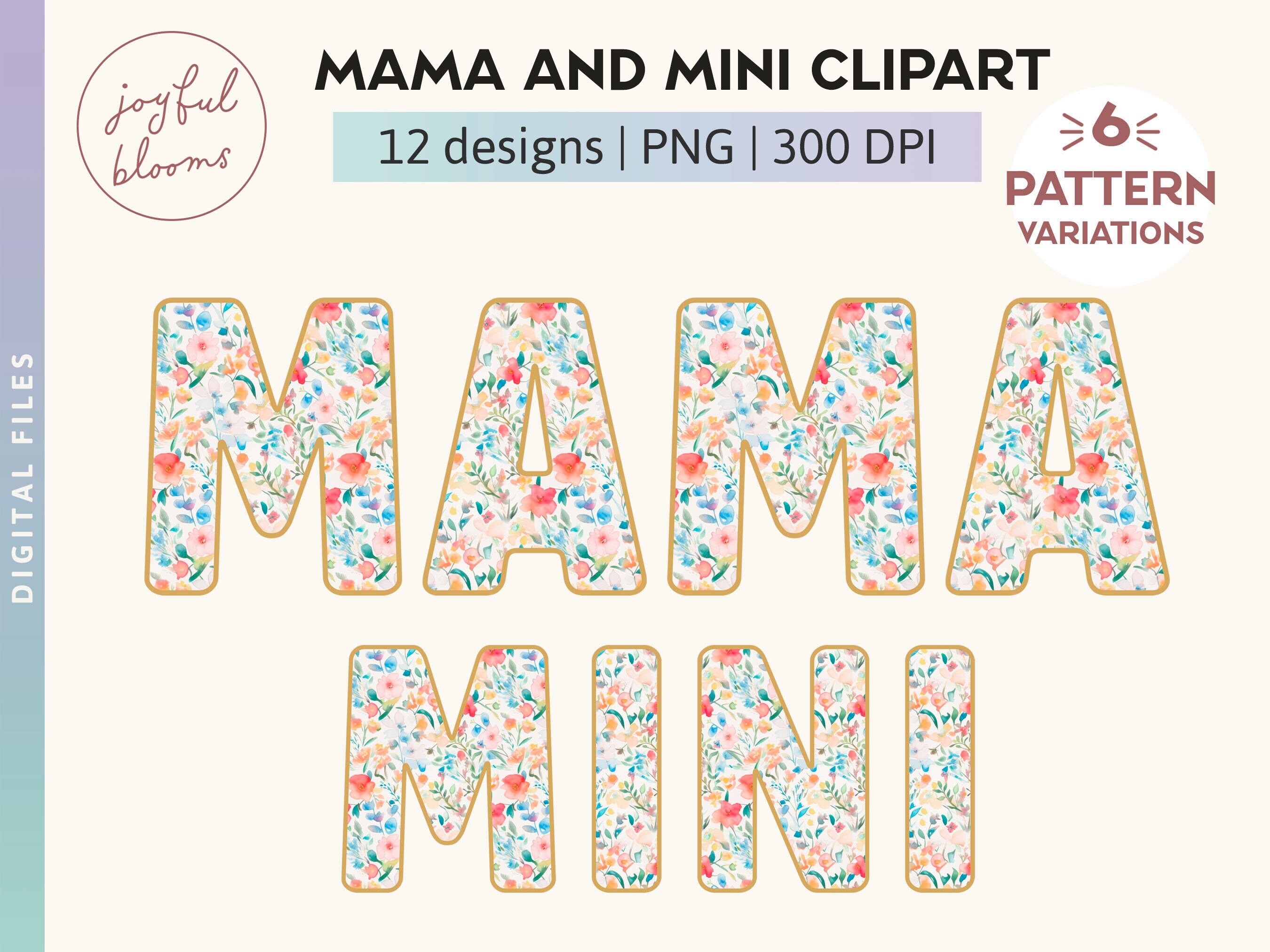 Mama & Mini PNG Clipart Watercolor Boho Floral Bundle 12 Flower Designs ...