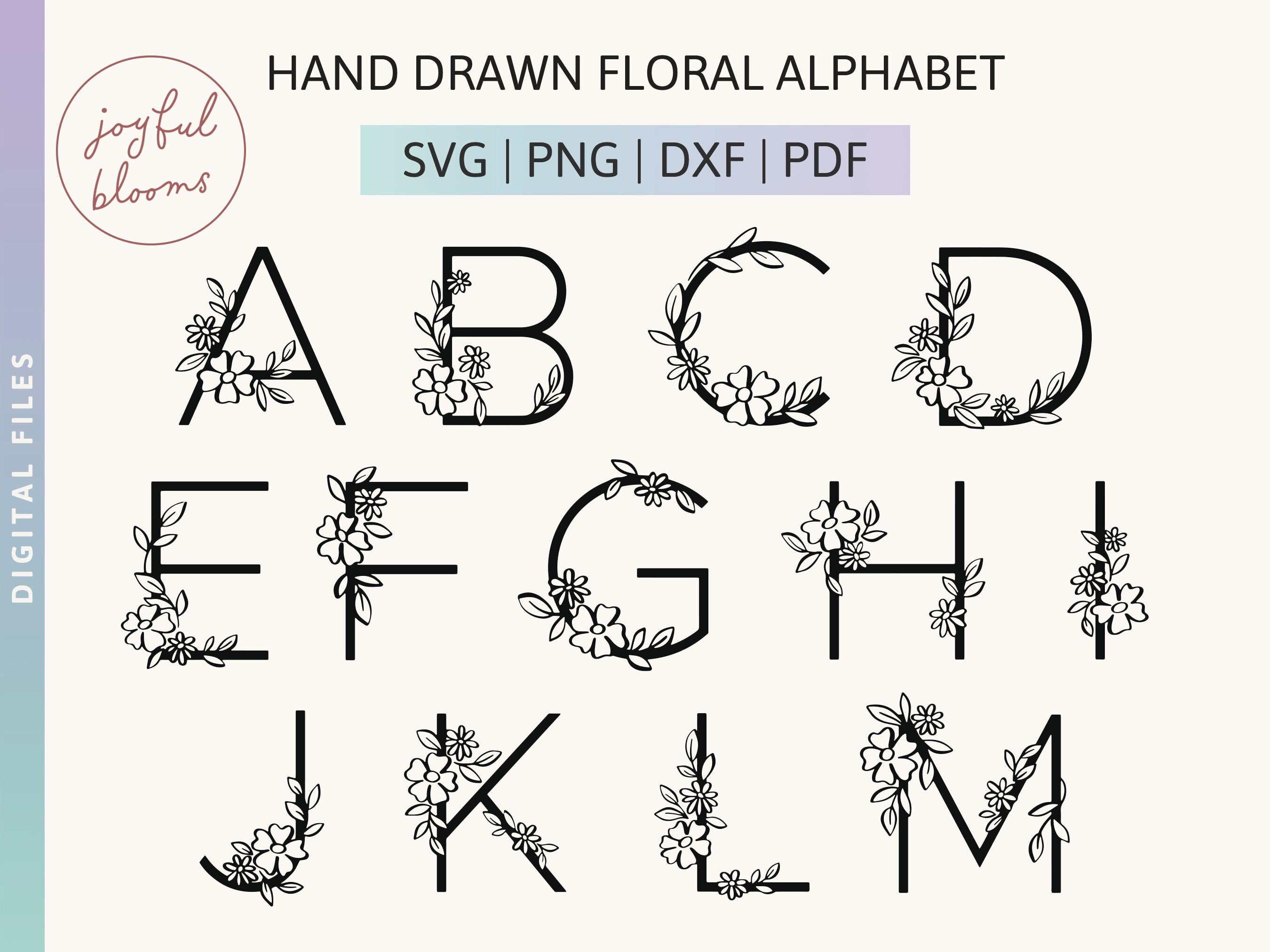 Hand Drawn Floral Alphabet SVG PNG DXF Monogram Cut Files for - Etsy
