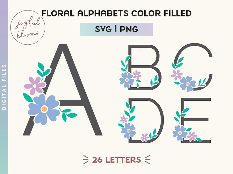 Graphic Floral Alphabet SVG PNG Monogram 26 Individual Files Capital ...