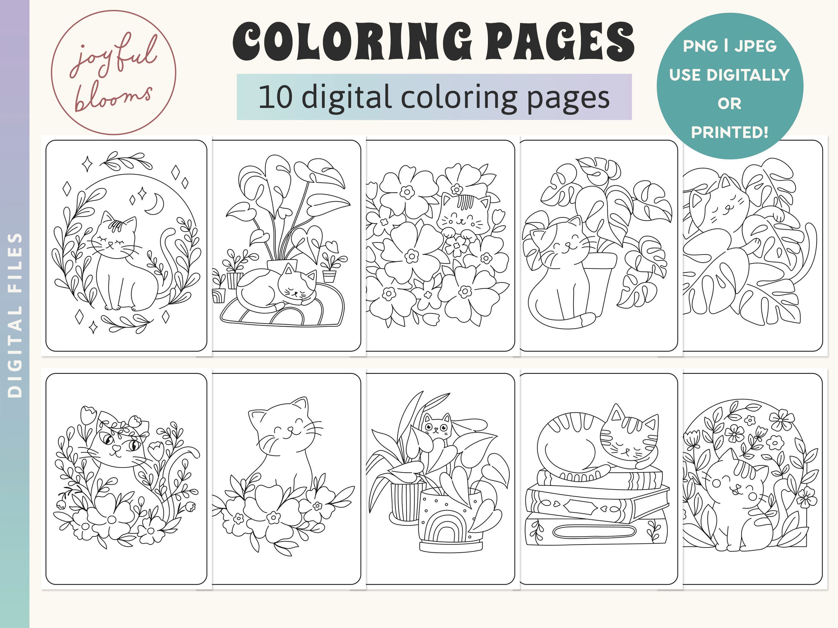 Kawaii Cat Coloring Pages 10 Cute Digital Downloads Cat Lover Gift ...
