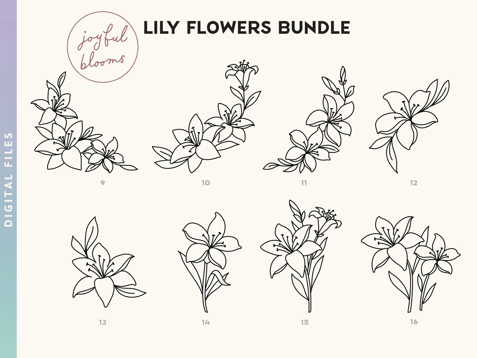 Hand-drawn Lily Flowers Bundle SVG PNG DXF, Boho Floral Line Art ...