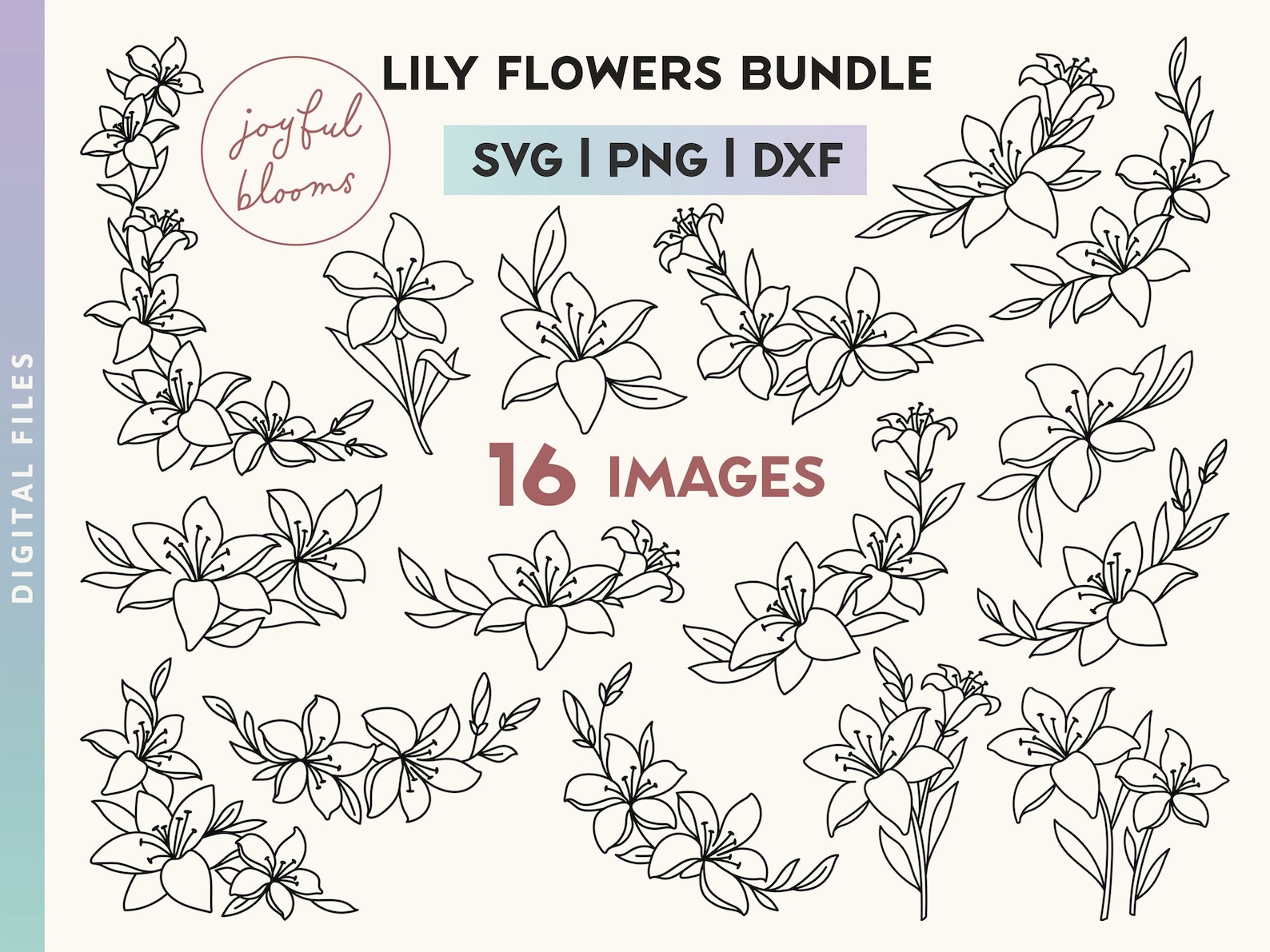 Hand-drawn Lily Flowers Bundle SVG PNG DXF, Boho Floral Line Art ...