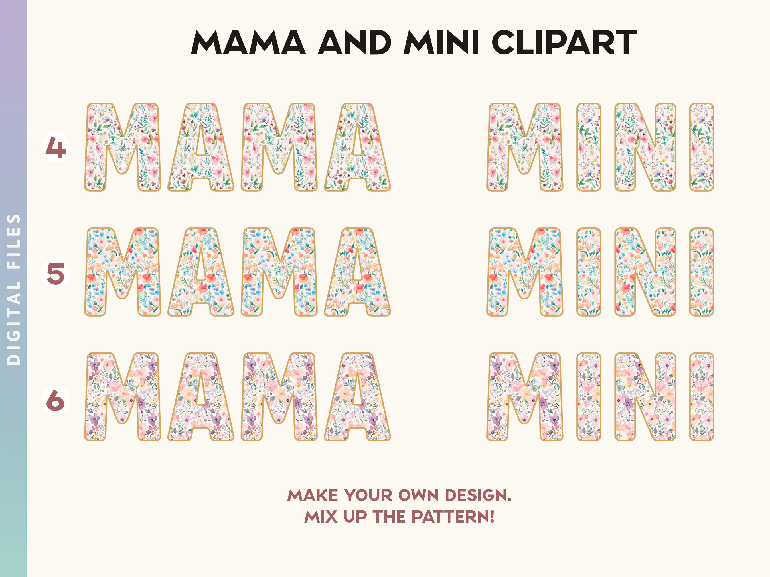 Mama & Mini PNG Clipart Watercolor Boho Floral Bundle 12 Flower Designs ...