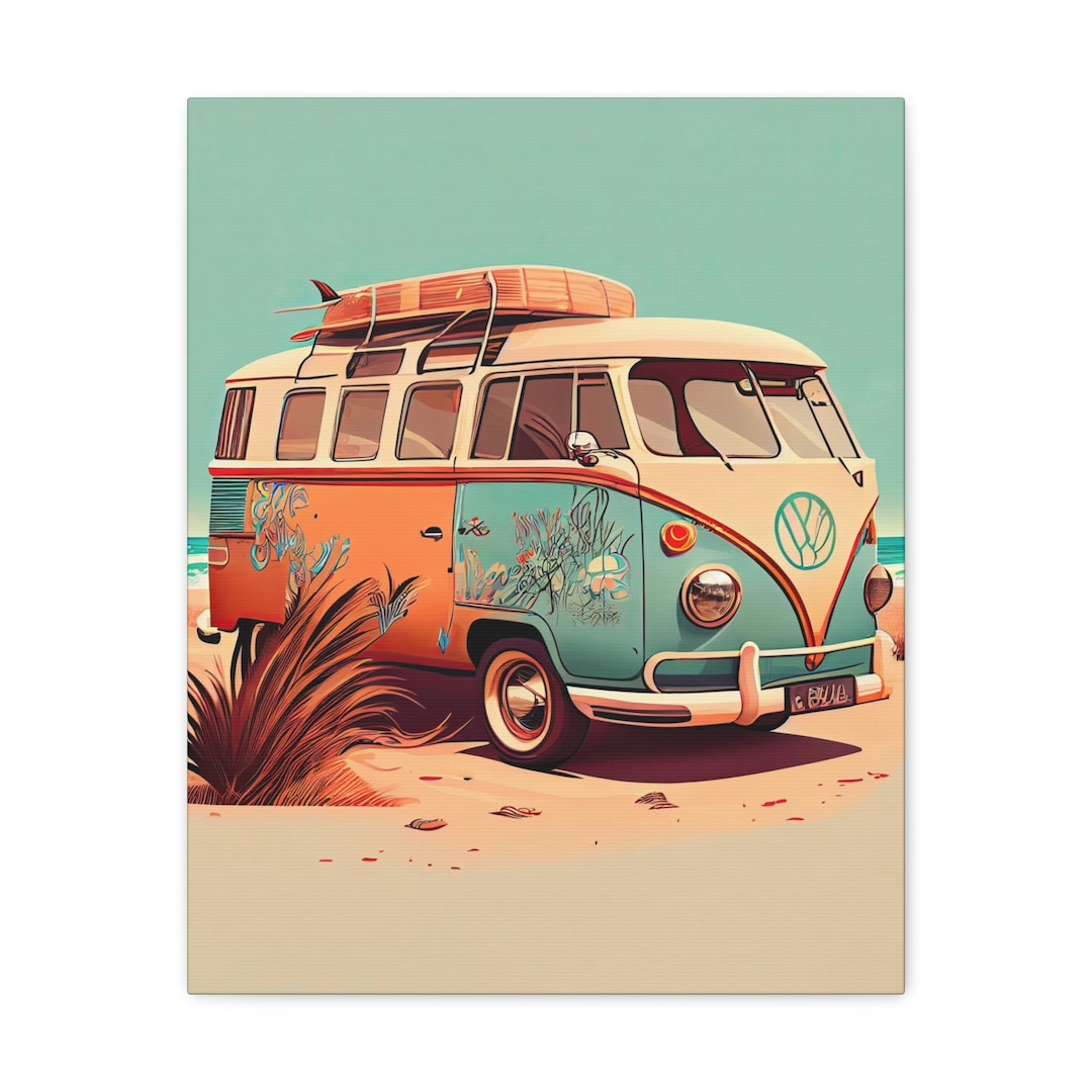 Vintage Surf Van Canvas Print Retro Beach Wall Art Decor Playful Surf ...