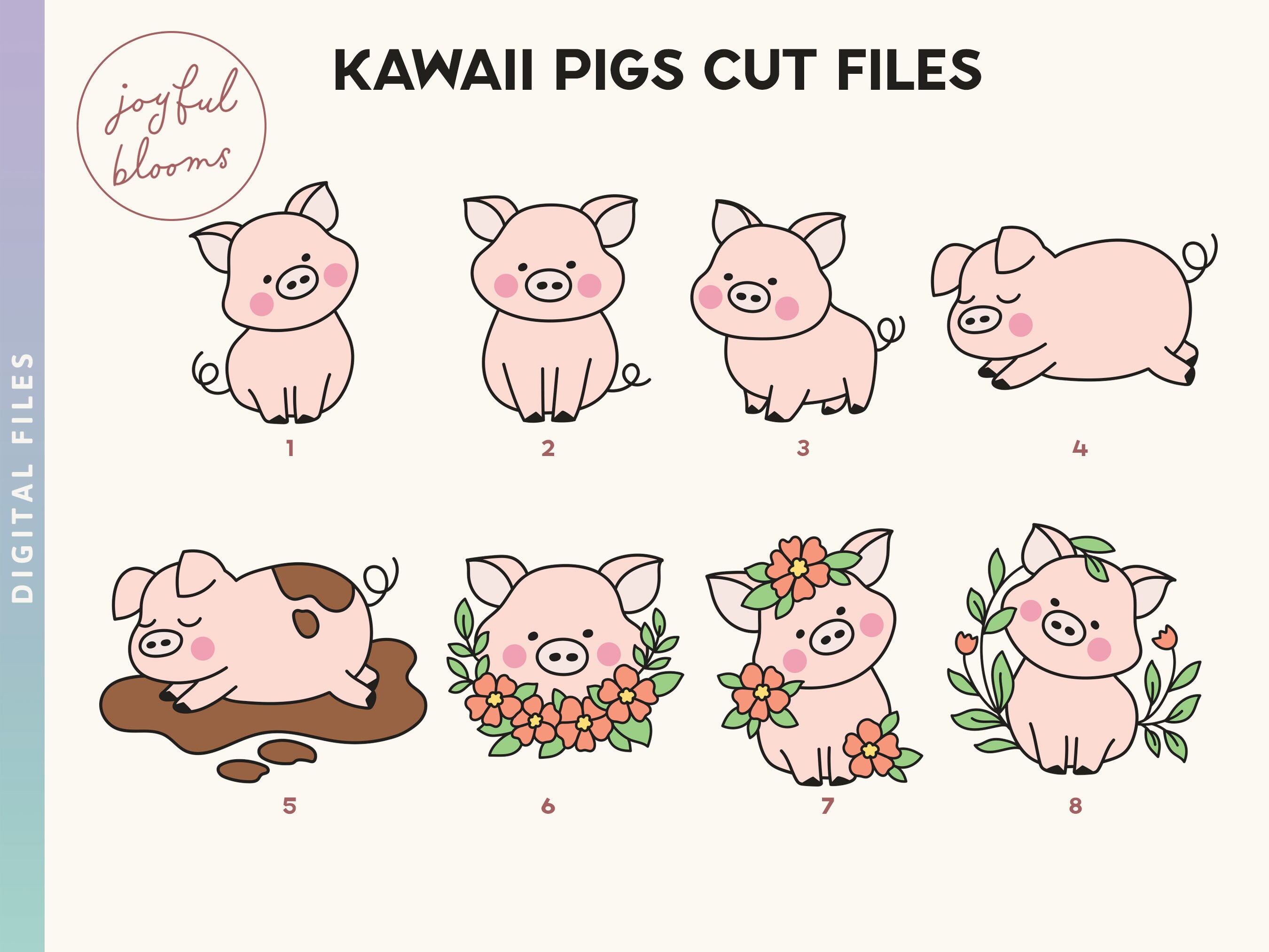 Hand-drawn Kawaii Baby Pigs Layered SVG PNG DXF Layers Cricut - Etsy