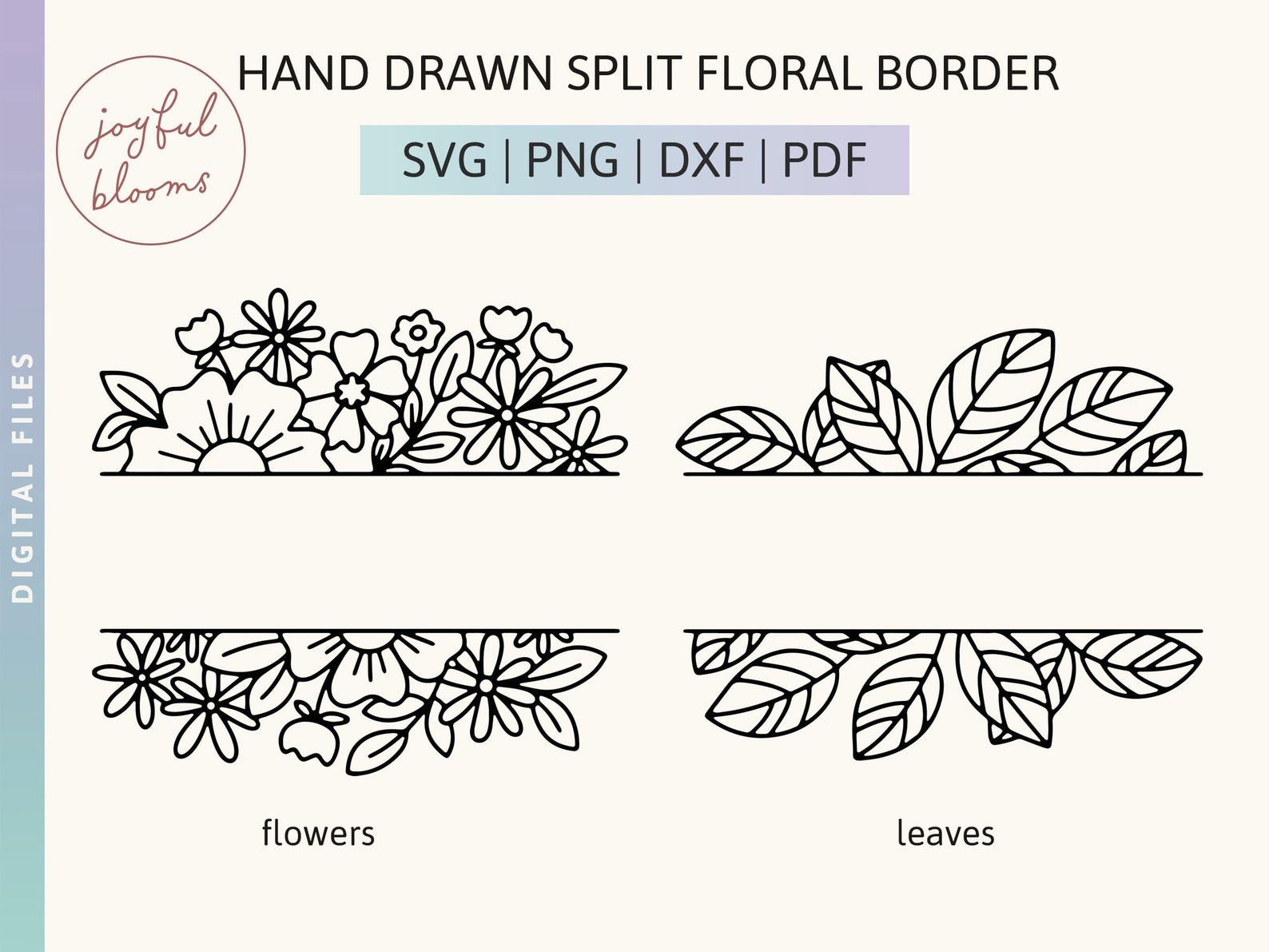 Split Floral Border Hand Drawn Digital SVG PNG DXF Cut Files for Cricut ...