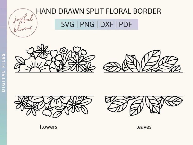 Split Floral Border Hand Drawn Digital SVG PNG DXF Cut Files for Cricut ...