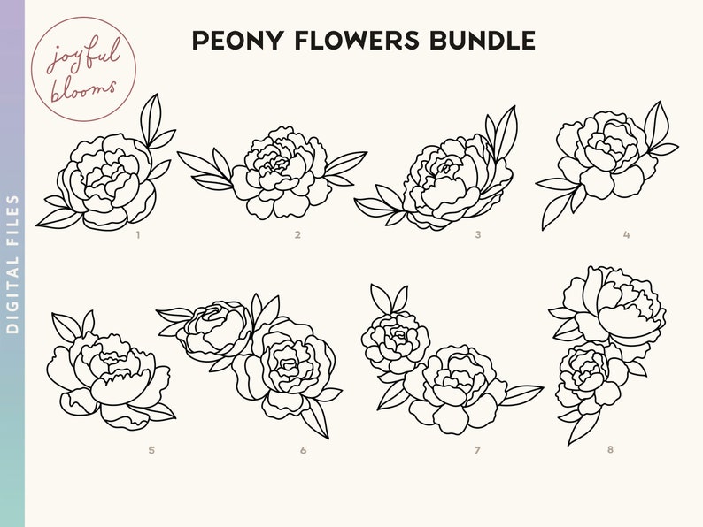 Hand-drawn Peony Flowers SVG PNG DXF Bundle, Boho Floral Line Art ...