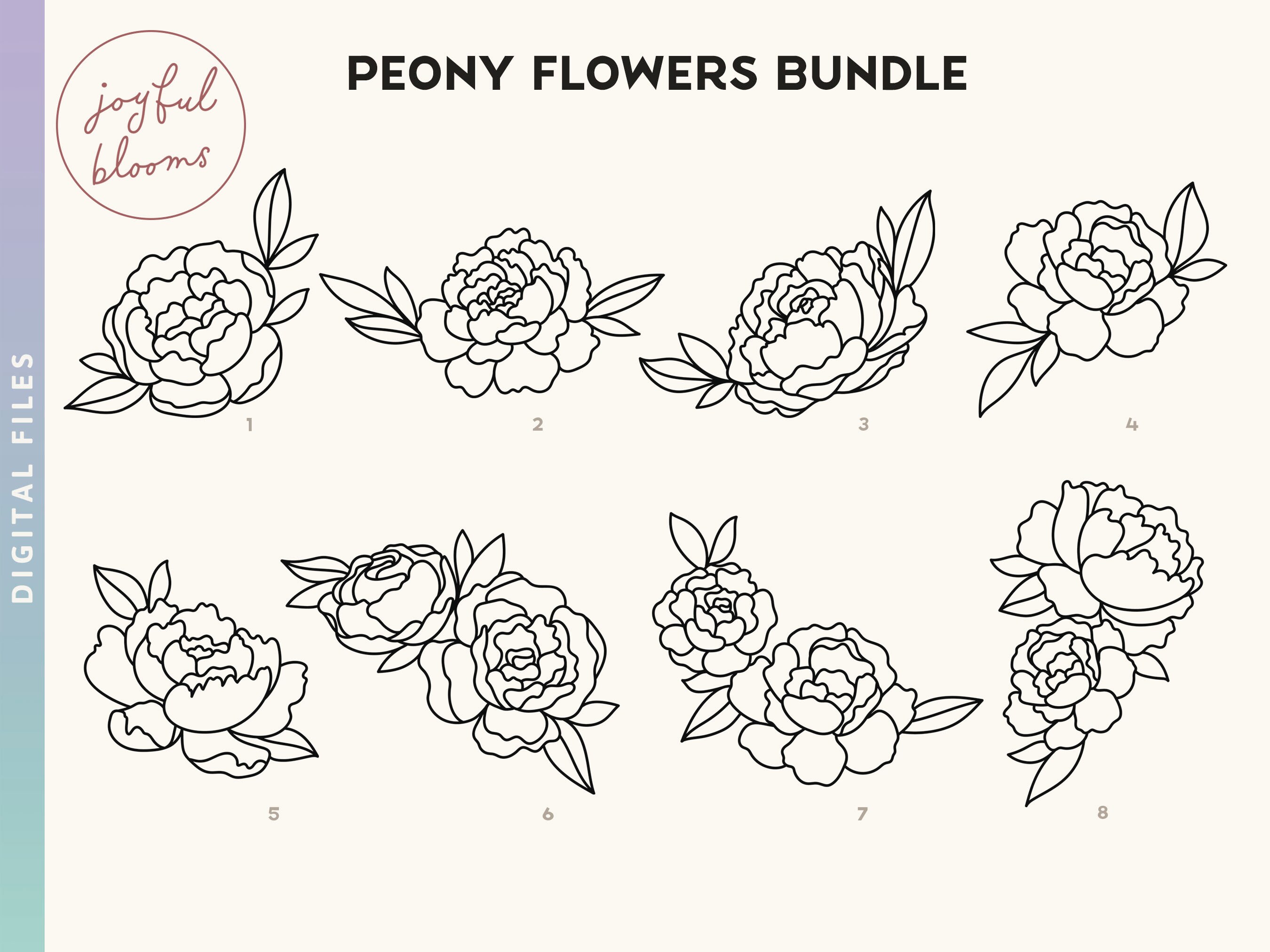 Hand-drawn Peony Flowers SVG PNG DXF Bundle, Boho Floral Line Art ...