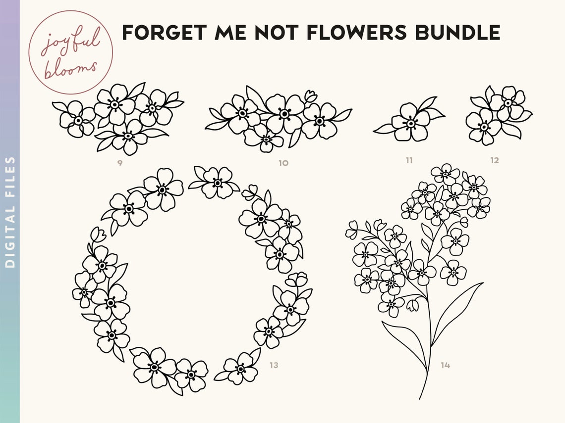 Hand Drawn Forget Me Not Flowers Bundle SVG PNG DXF Boho Floral ...