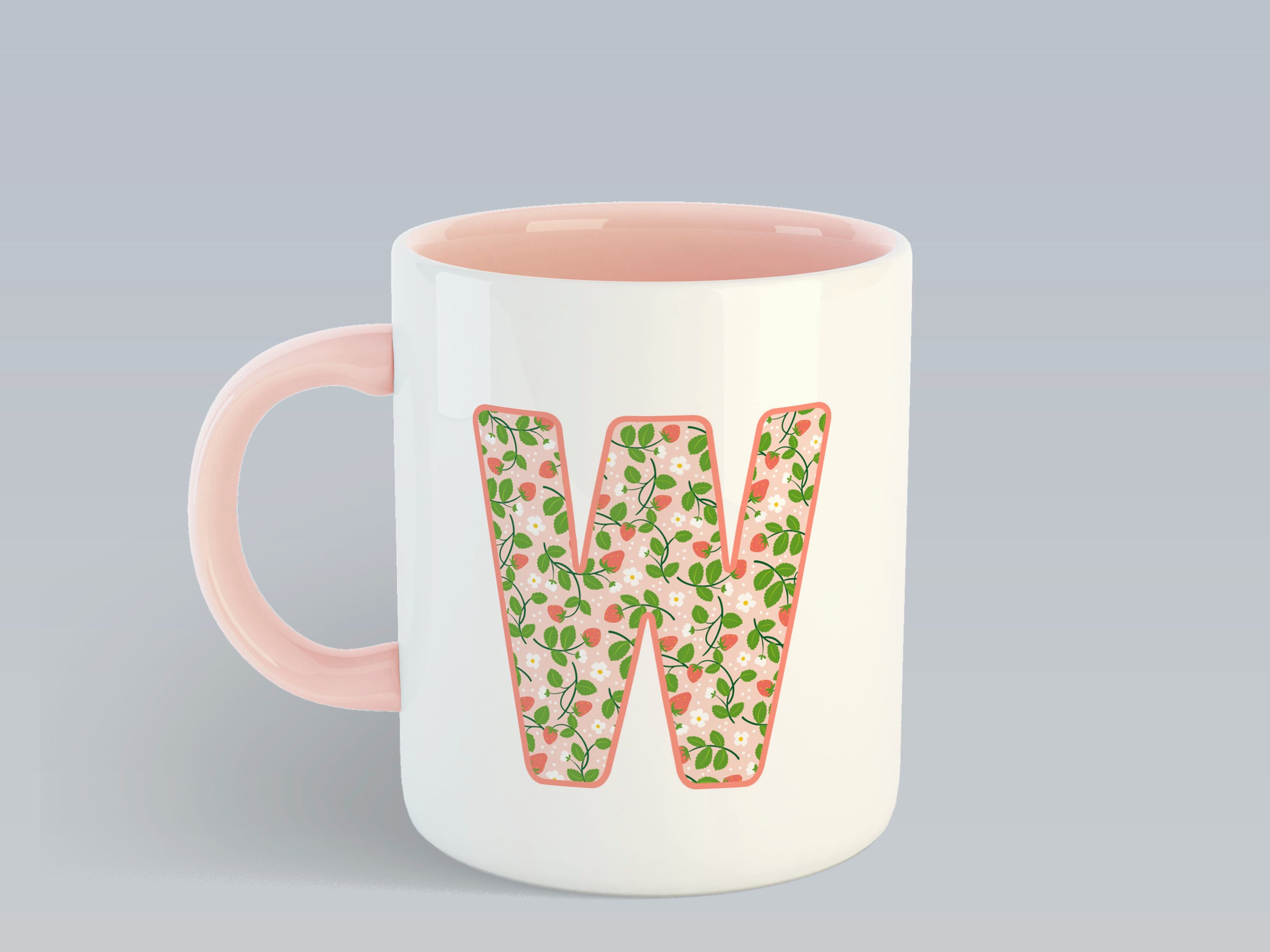 Illustrated Strawberry Plant Flower Pattern Alphabet Digital Clipart ...