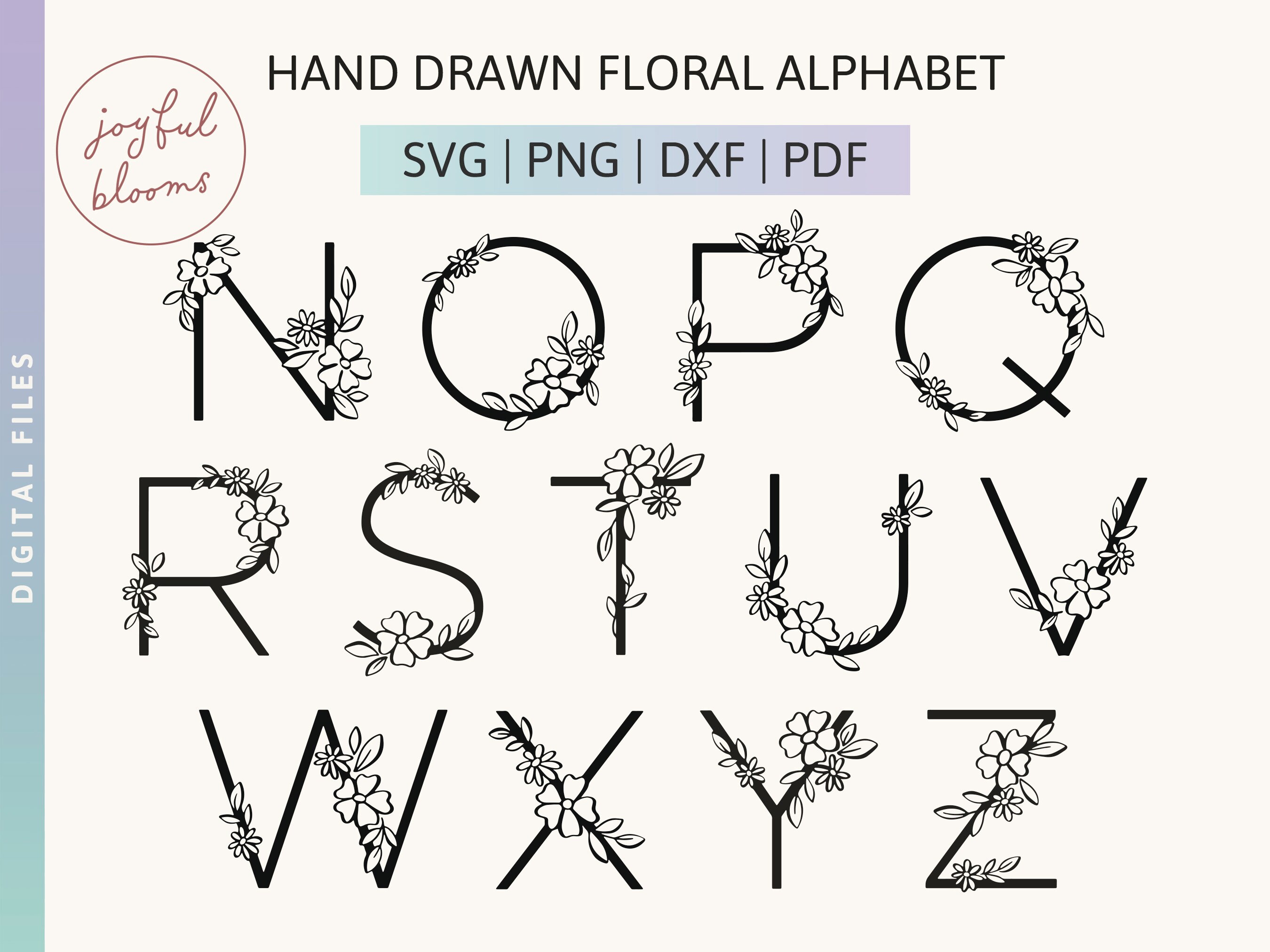 Alfabeto floral dibujado a mano SVG PNG DXF Monogram Cut Files - Etsy ...