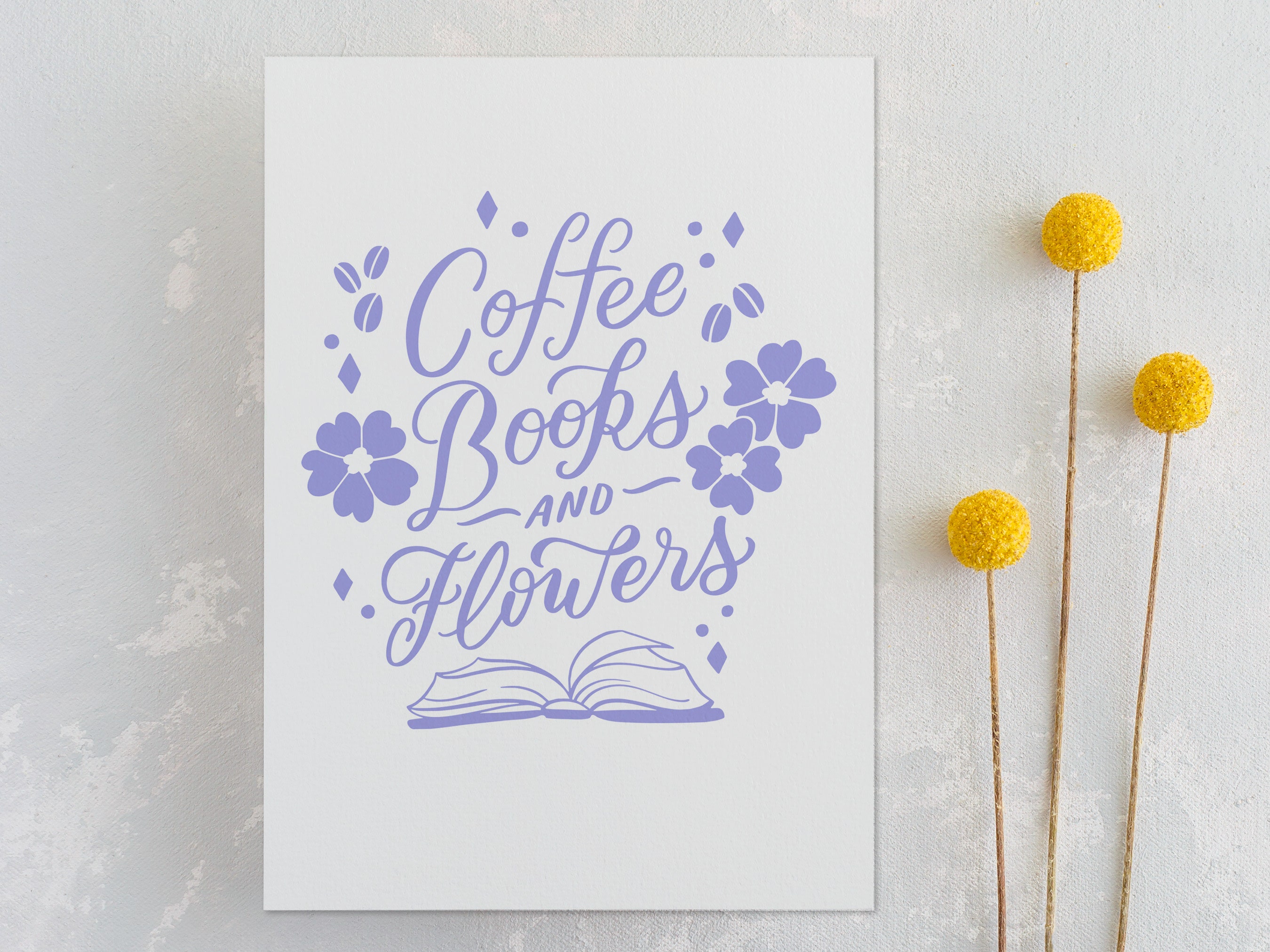 Coffee Books Flowers SVG, PNG, DXF Files, Hand Drawn Floral ...