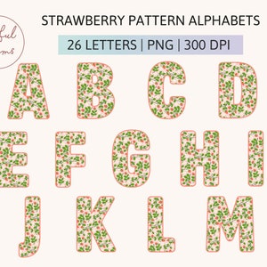 Illustrated Strawberry Plant Flower Pattern Alphabet Digital Clipart ...