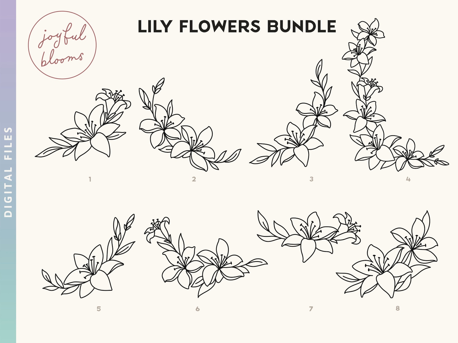 Hand-drawn Lily Flowers Bundle SVG PNG DXF, Boho Floral Line Art ...