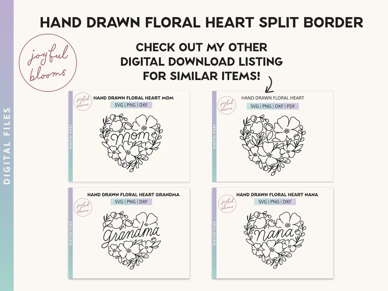 Boho Flowers Split Border SVG Floral Frames PNG DXF Heart - Etsy