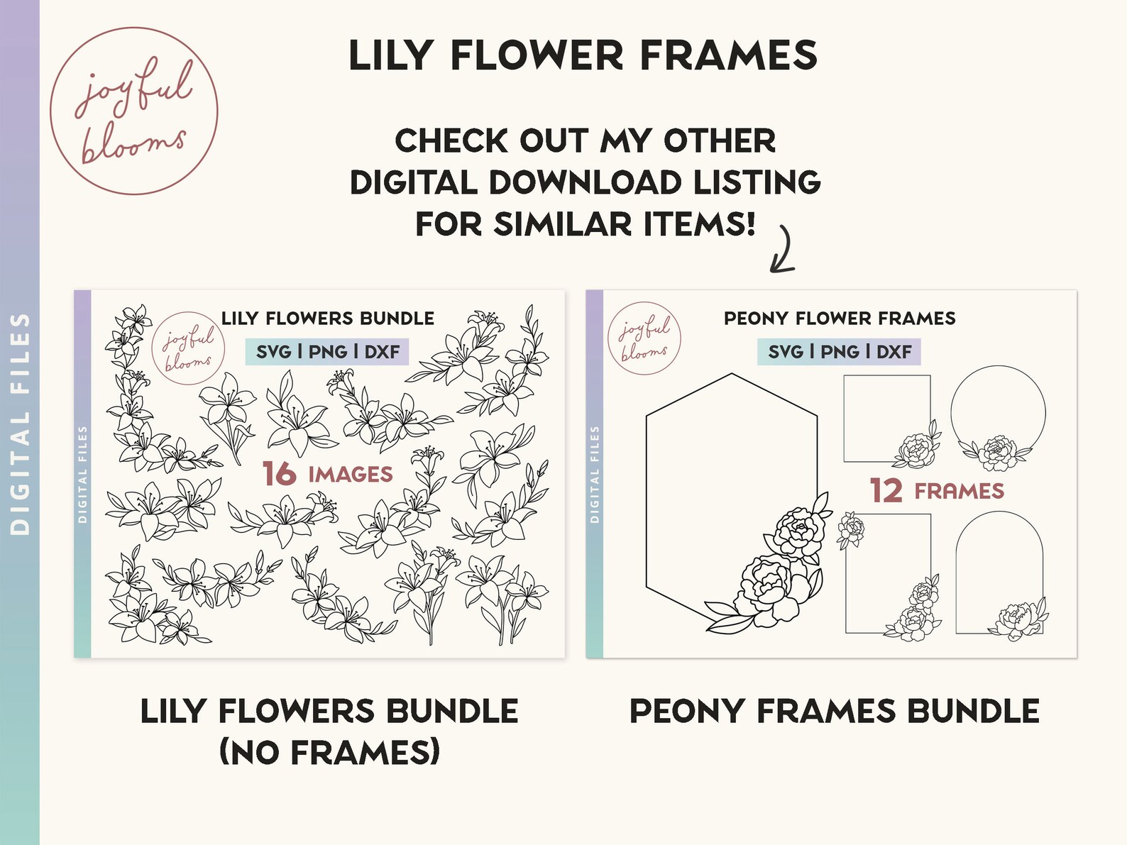 Hand Drawn Lily Flowers Frames Digital Download SVG PNG DXF Cut Files ...