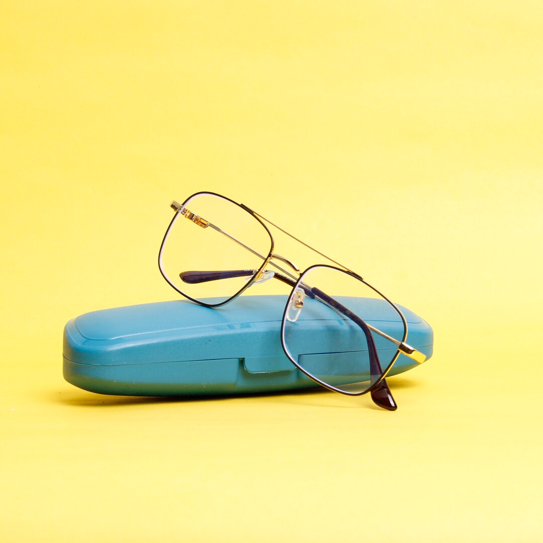 Square Blue Cut Computer Glasses Zero Power Metal Eye Frame Anti Glare ...