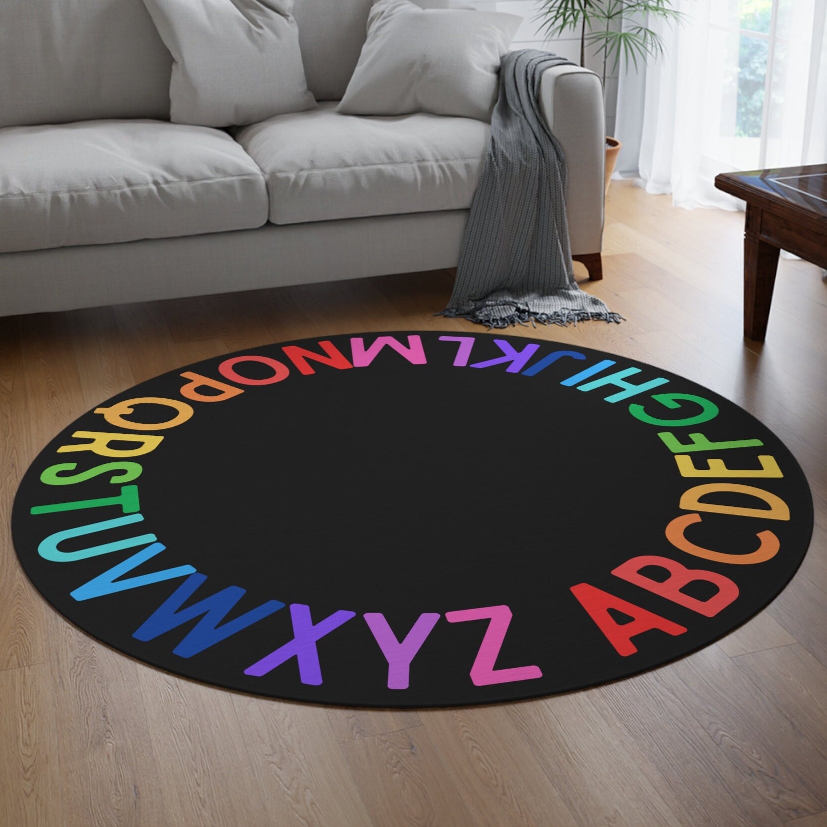 Alphabet Rug for Nursery, Rainbow Letters Round Rug for Kids Room ...