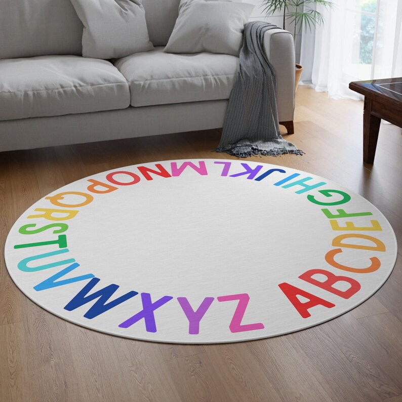Alphabet Rug for Nursery, Rainbow Letters Round Rug for Kids Room ...