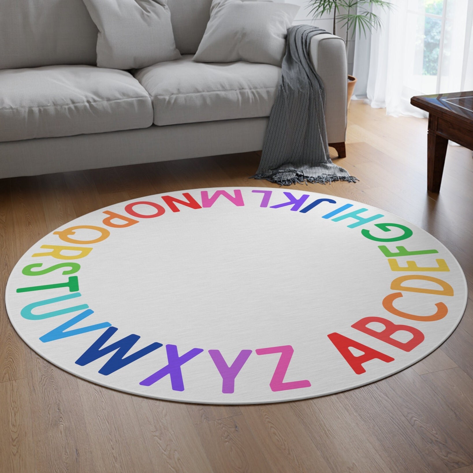 Alphabet Rug for Nursery, Rainbow Letters Round Rug for Kids Room ...