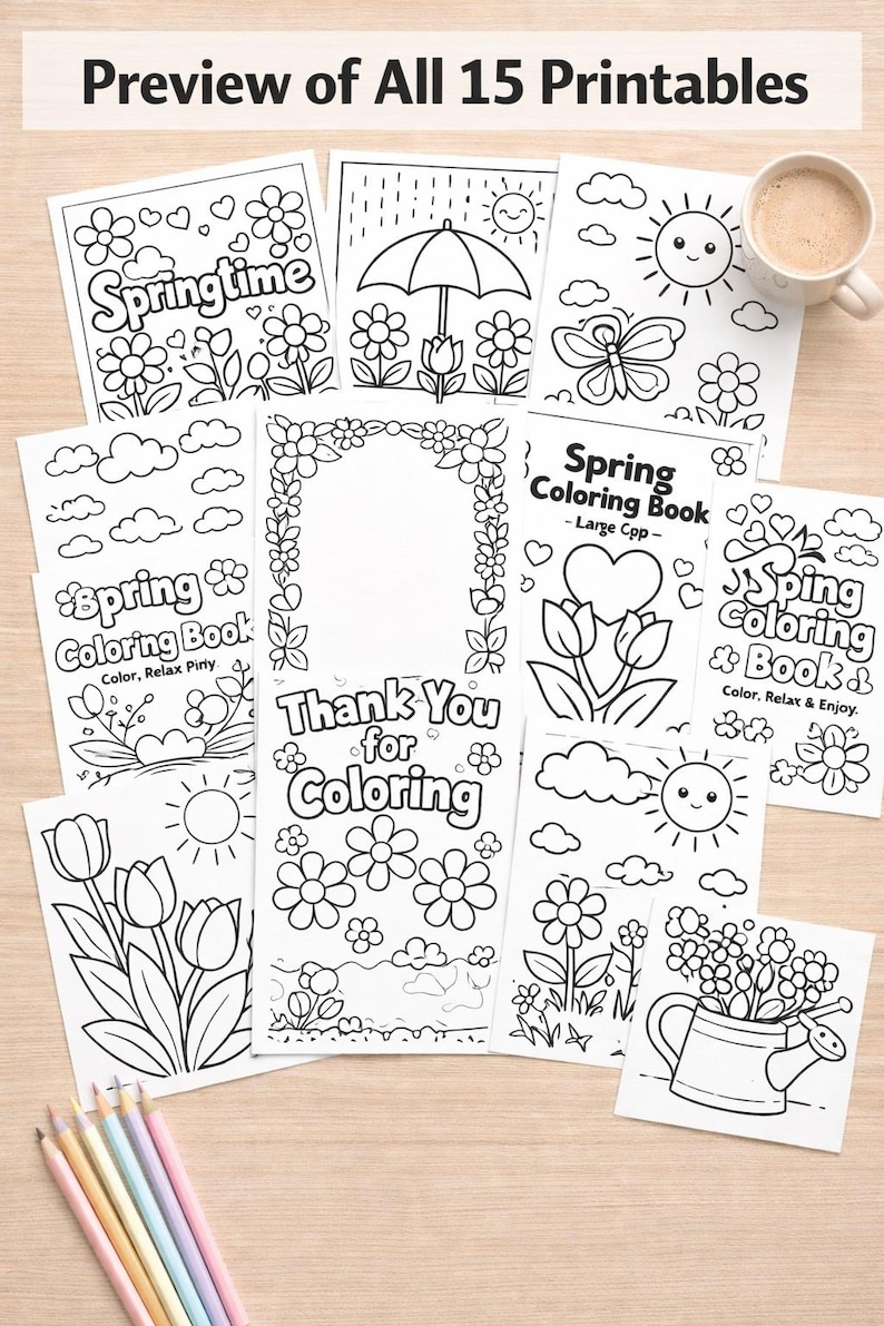 Spring Coloring Book | 15 Large Print Easy Pages (PDF Download) - Etsy
