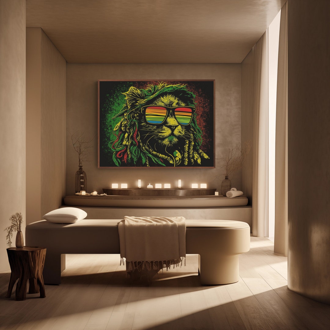 Red Yellow and Green Rastafari Cat Rasta Art | Rastafarian Art Ethiopia ...