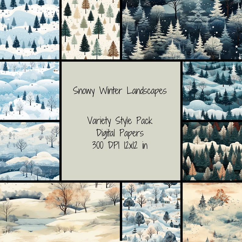 Snowy Winter Landscapes Digital Papers Variety Style Pack - Etsy