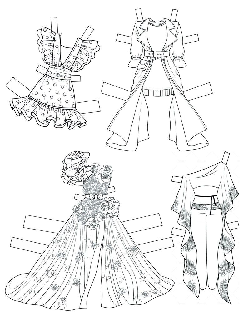 Paper Doll Drawing Princess Paper Doll Coloring Paperdoll - Etsy