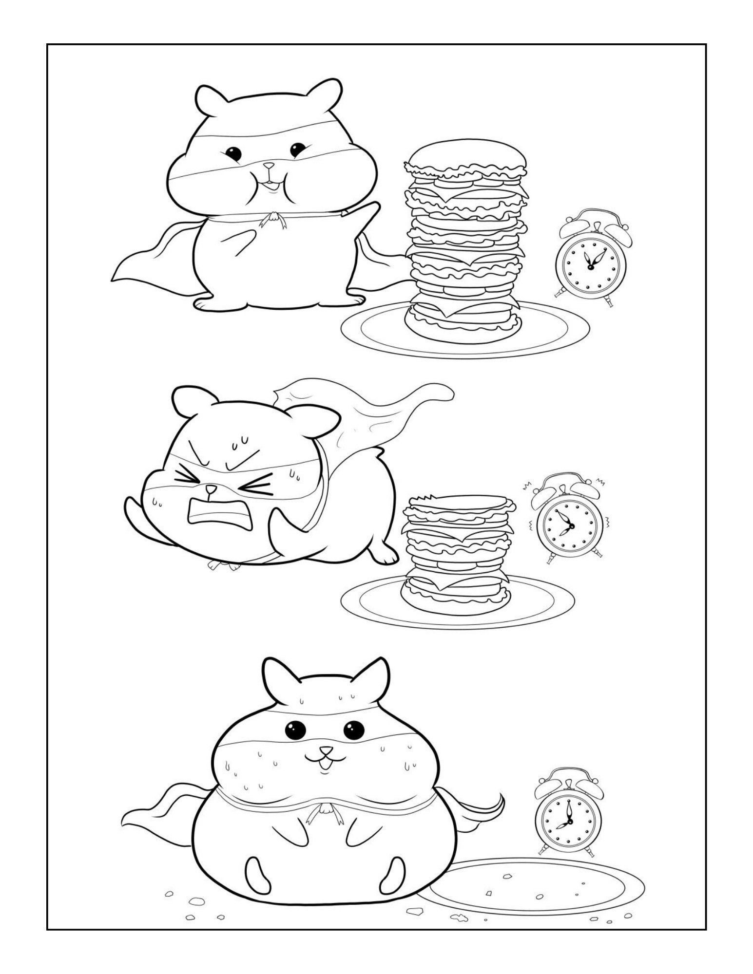 Funny Kawaii Hamster Coloring Printable Pages How to Draw Hamsters Cute ...