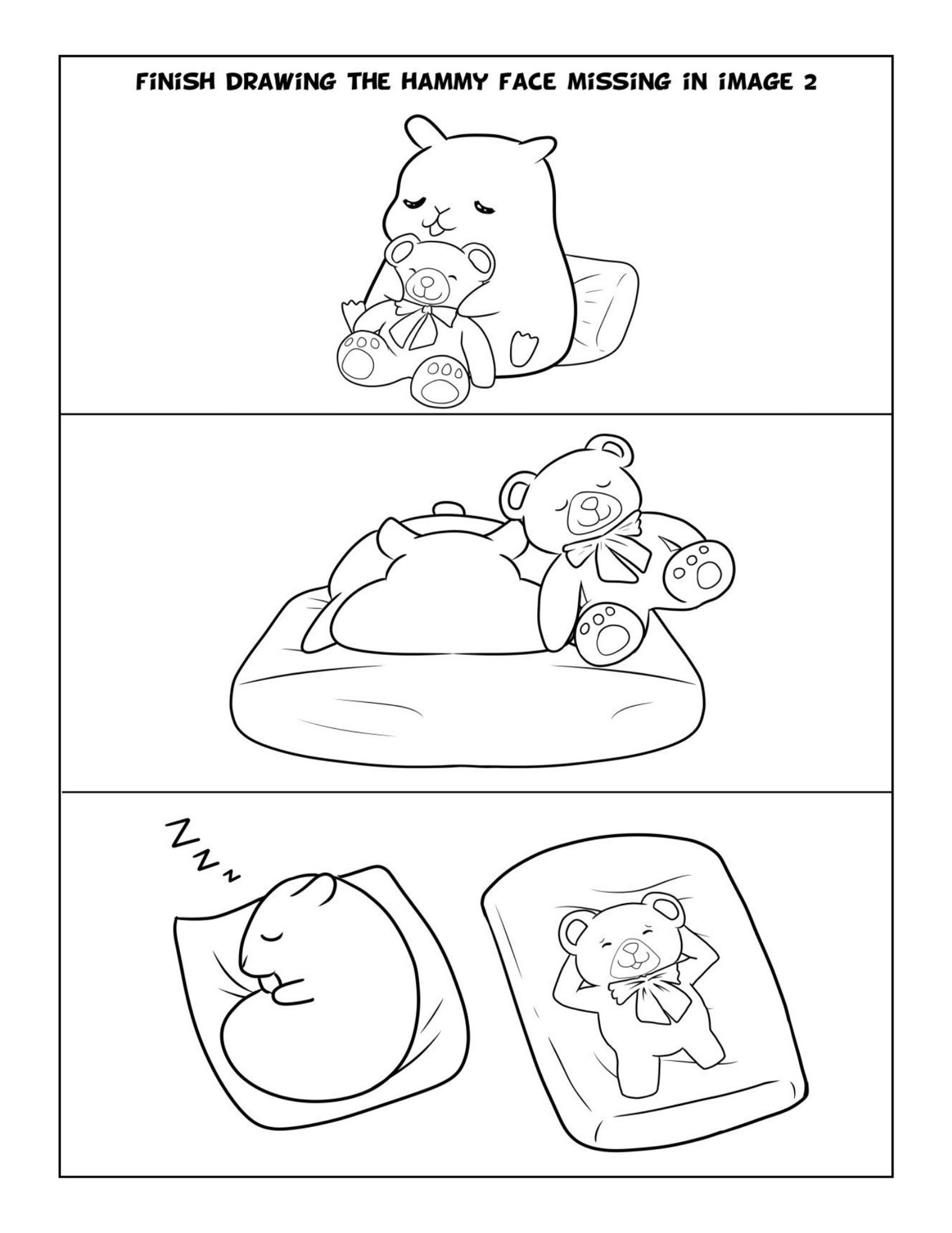 Funny Kawaii Hamster Coloring Printable Pages How to Draw Hamsters Cute ...