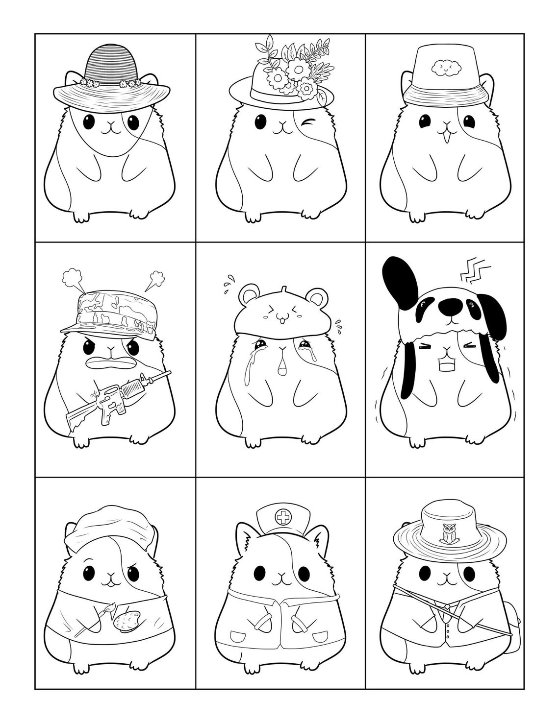 Funny Kawaii Hamster Coloring Printable Pages How to Draw Hamsters Cute ...