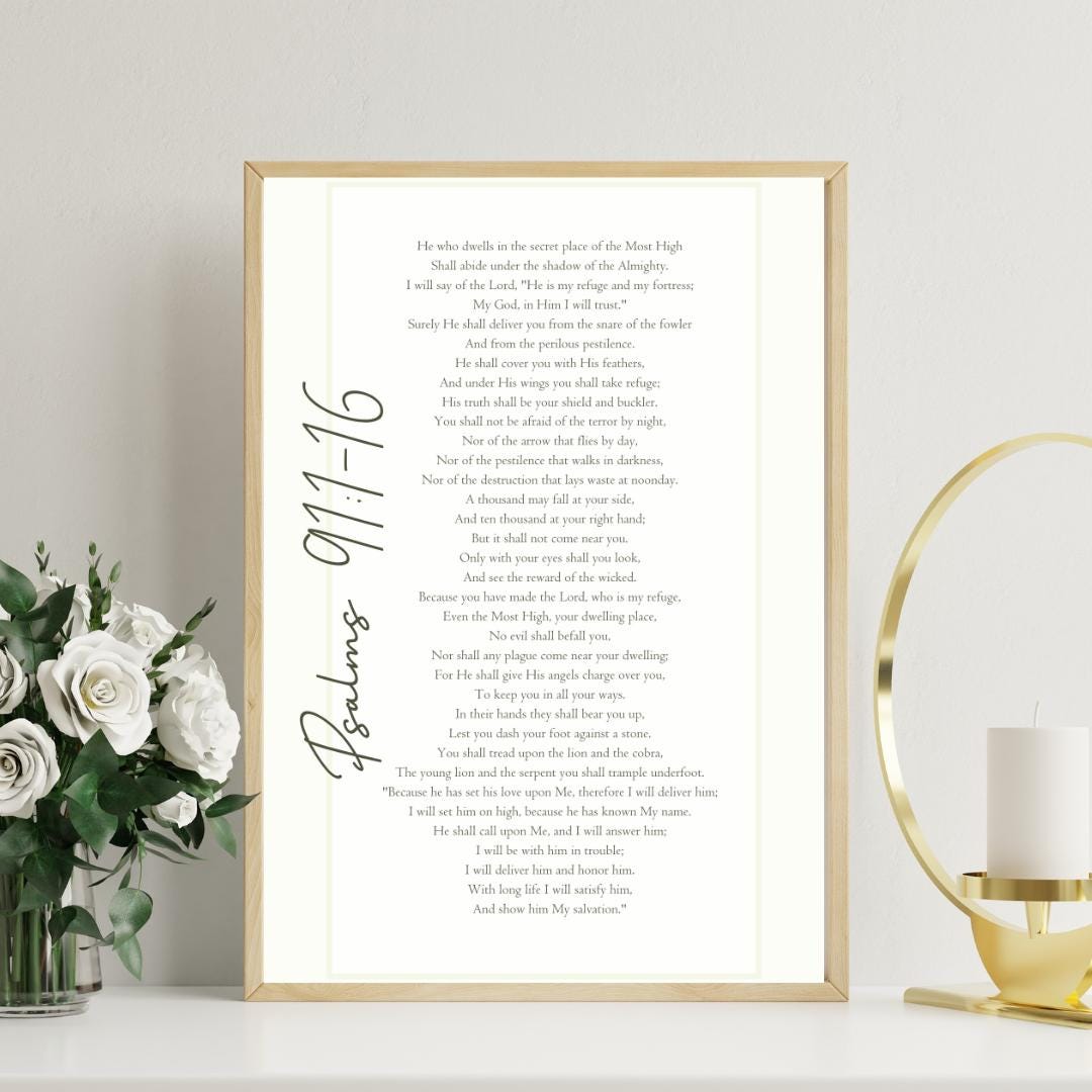 New King James Bible Verse Psalm Poster 91:1-16 Printable Poster Bible ...