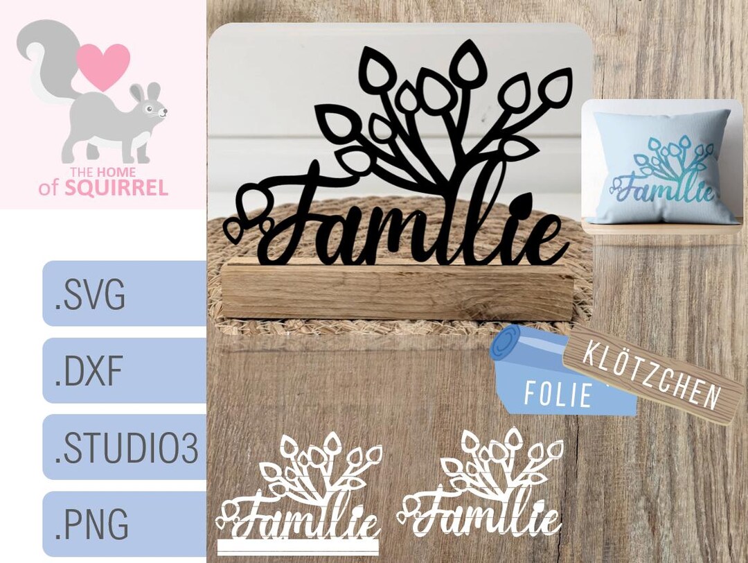 Plotterdatei Laserdatei Schriftzug Familie Baum Blätter Aufsteller ...