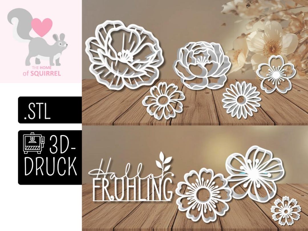 3D Printed STL File, Flowers, Blossoms, Lettering, "hello Spring ...