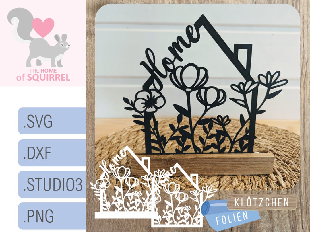 Plotterdatei Schriftzug Home Klötzchendeko Häuschen floral Klötzchen SVG Haus Cricut industrial ...