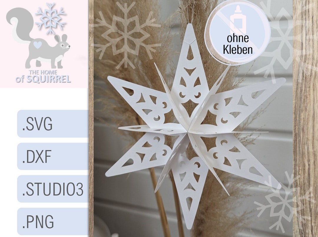 Plotterdatei 3D Papierstern Ornament Stern Weihnachten Winter Anhänger Papercut SVG christmas ...